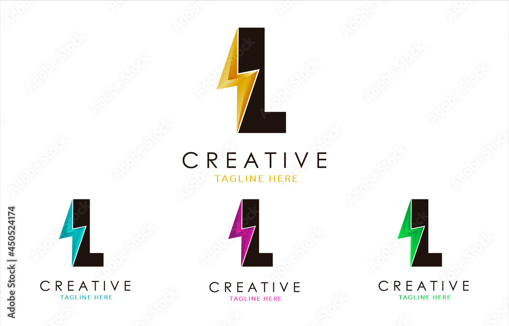 Letter L Lightning Bolt Logo Set Concept. 3d Electrical Logo Design ...