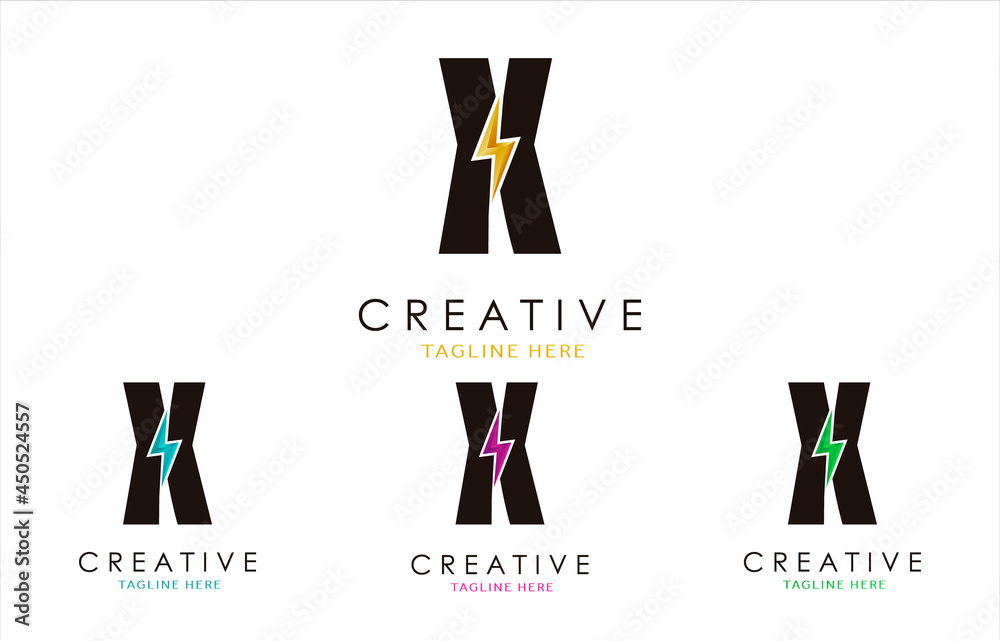 Letter X Lightning Bolt Logo Set Concept. 3d Electrical Logo Design ...