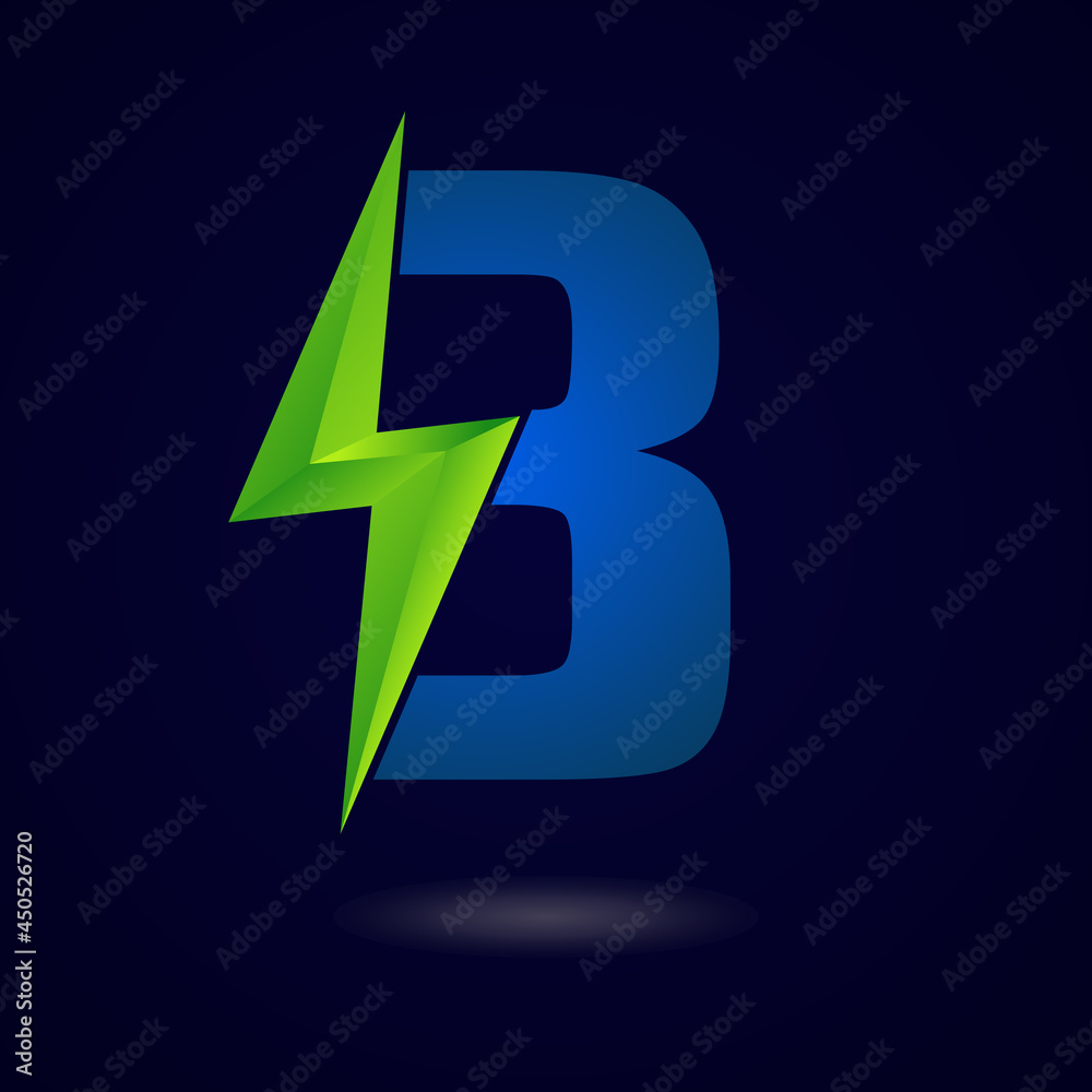 Letter B Thunder Bolt Green Energy Logo Concept. Flash Logo. Stock ...