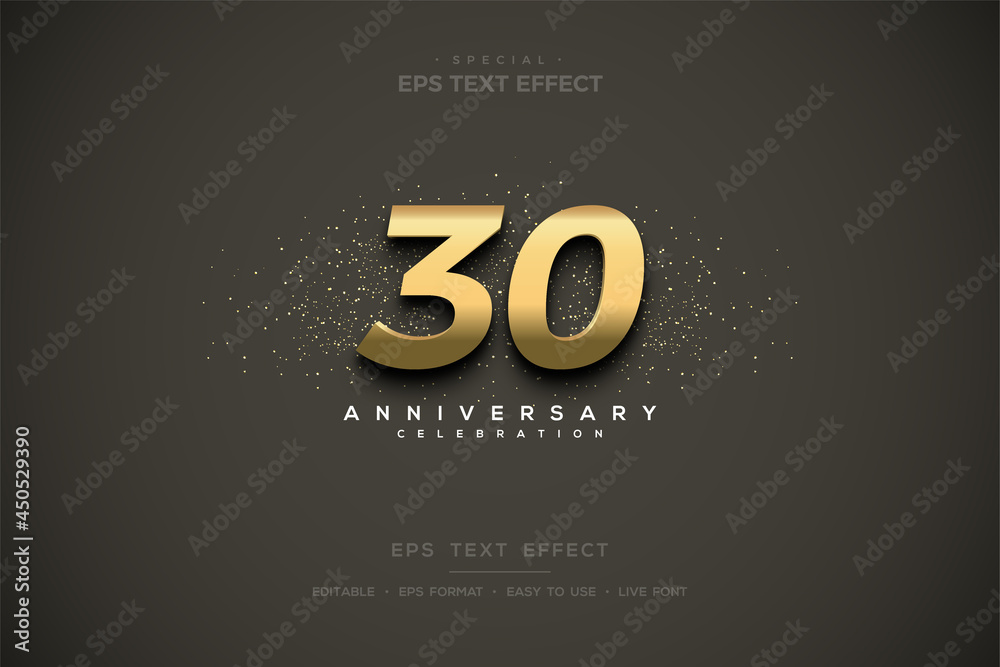 Text effect with shaded 3D gold numbers in the 30th anniversary. Stock ...