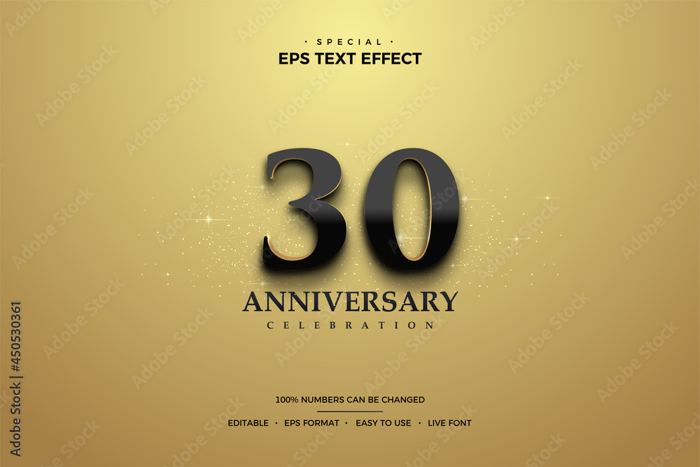Text effect with black 30th anniversary shiny numbers. Stock Vector ...