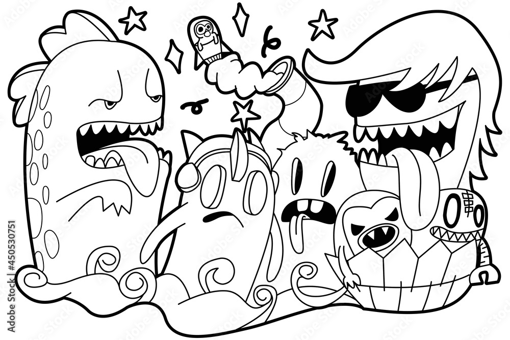 Cartoon monsters collection. coloring book set of cartoon monsters ...