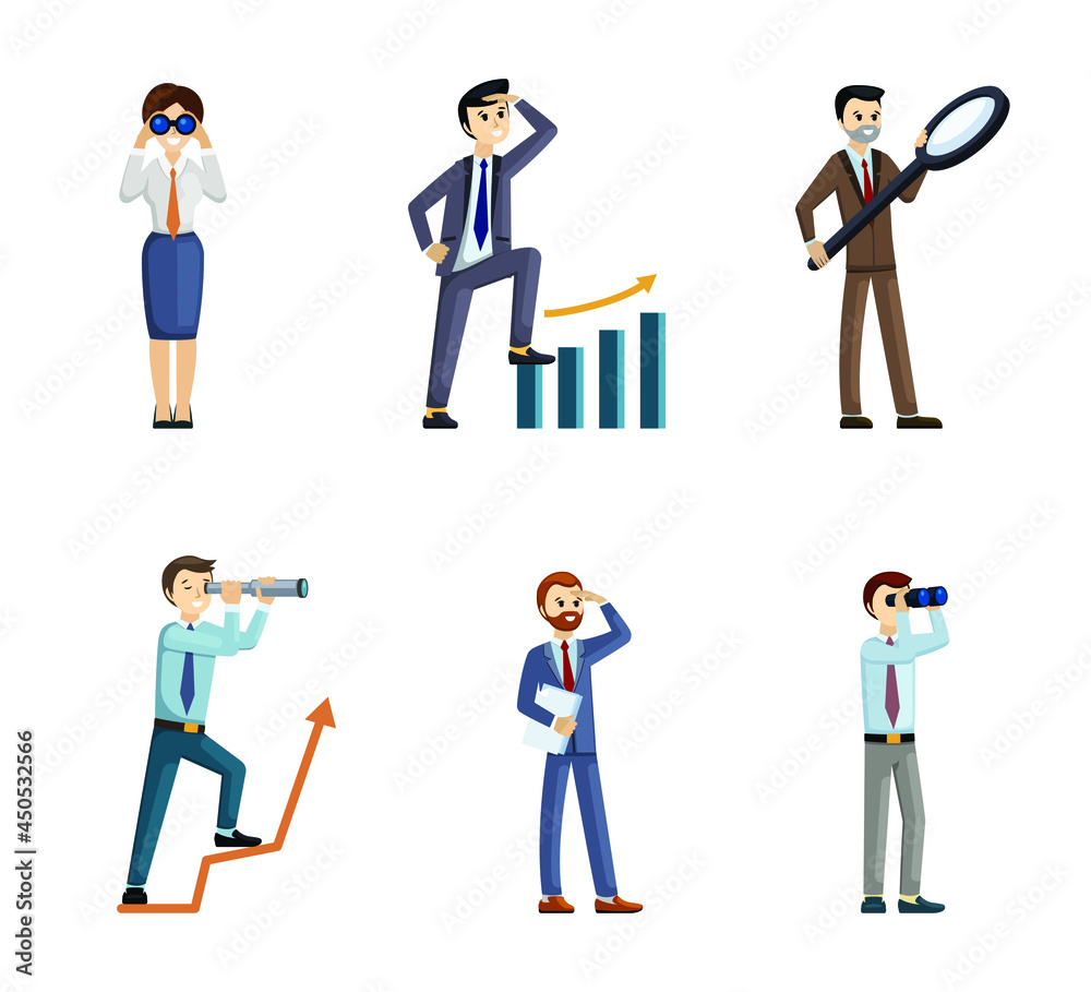 Looking into distance business characters set. Businessmen in suits ...