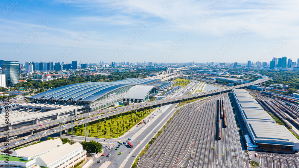 Aerial view of Bang Sue Grand Station Bangkok Thailand. Expressway ...