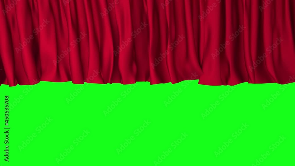 3d Animation of a red theater curtain opening to reveal a green screen ...