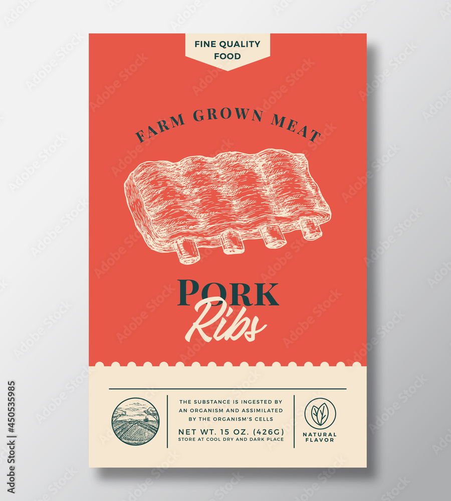 Farm Grown Meat Abstract Vector Packaging Design or Label. Modern ...
