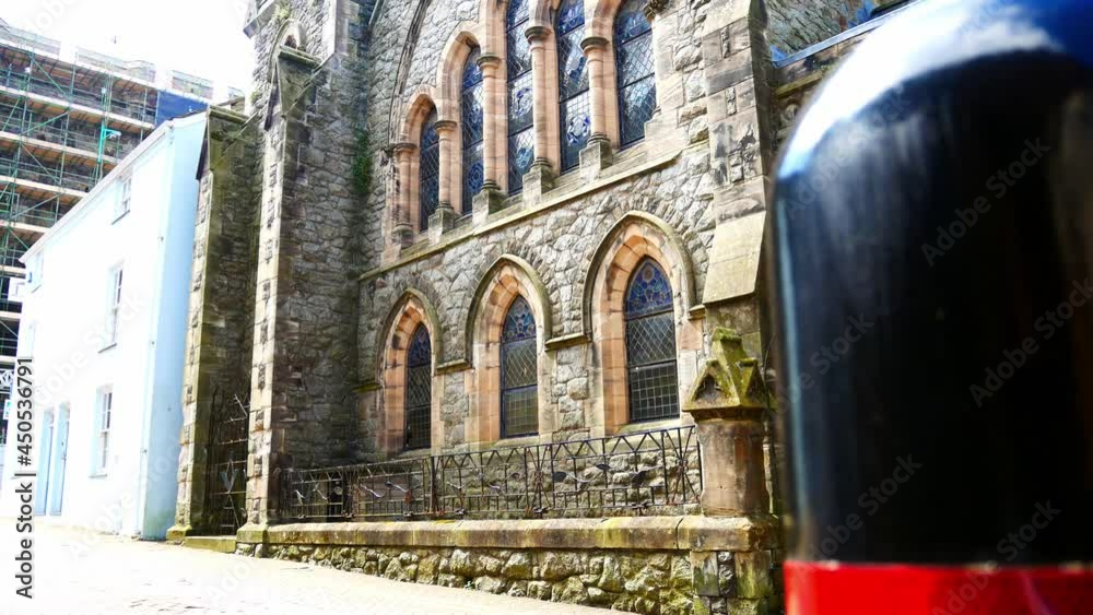 Caernarfon town spooky mysterious stone arch church entrance to Masonic ...