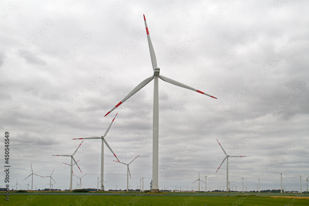 Wind energy production, agricultural landscape in Germany with lots of ...
