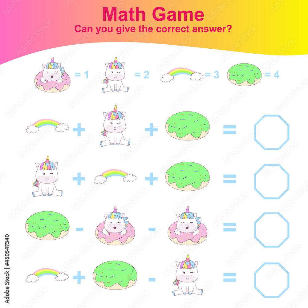 Counting unicorn game for children. Cute unicorn math worksheet ...