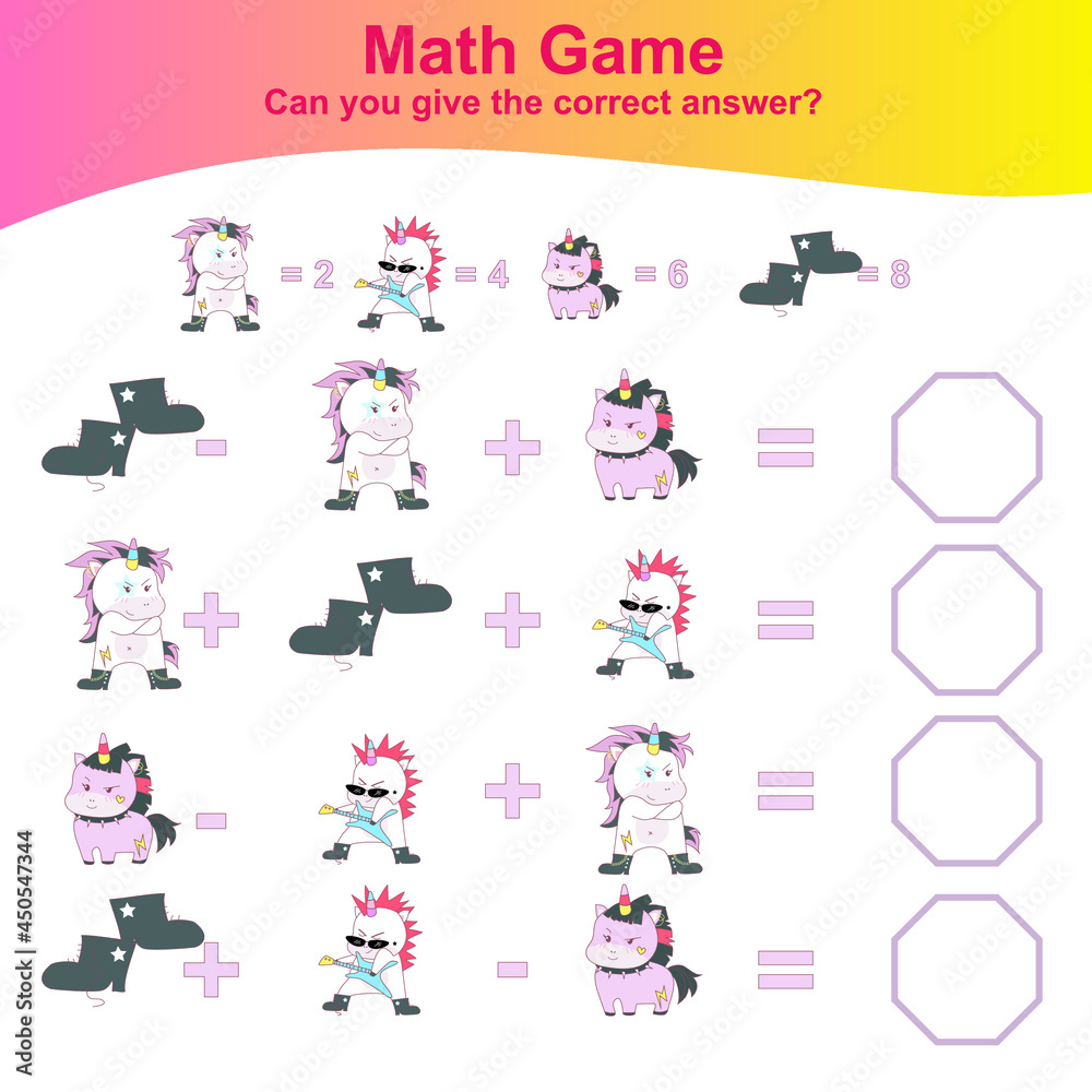 Counting unicorn game for children. Cute unicorn math worksheet ...