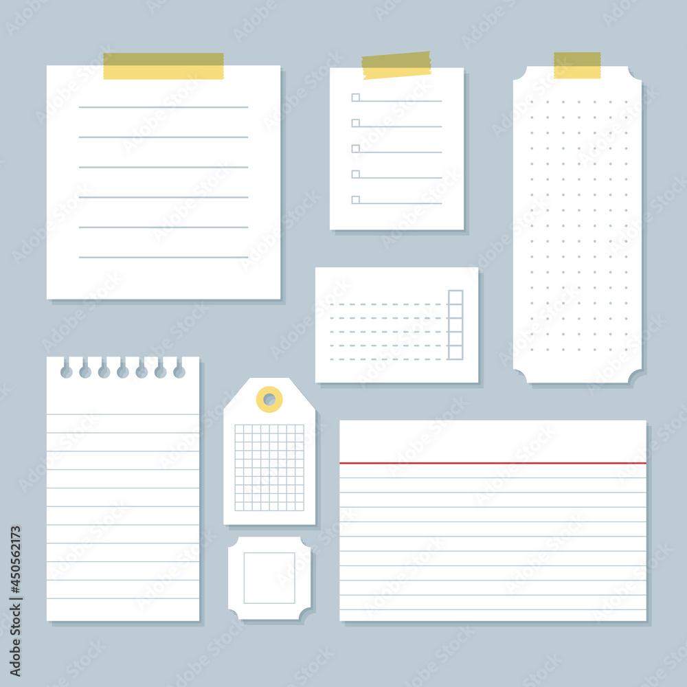 Paper notes, tag and cards set. Different lined, dotted and squared ...