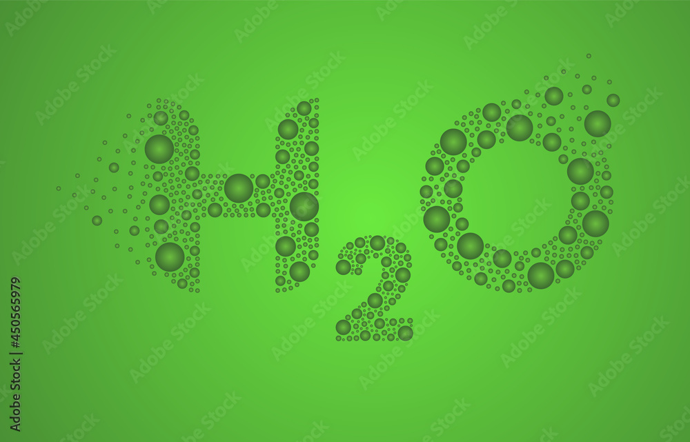 H2O water molecule logo concept isolated on green background. Structure ...
