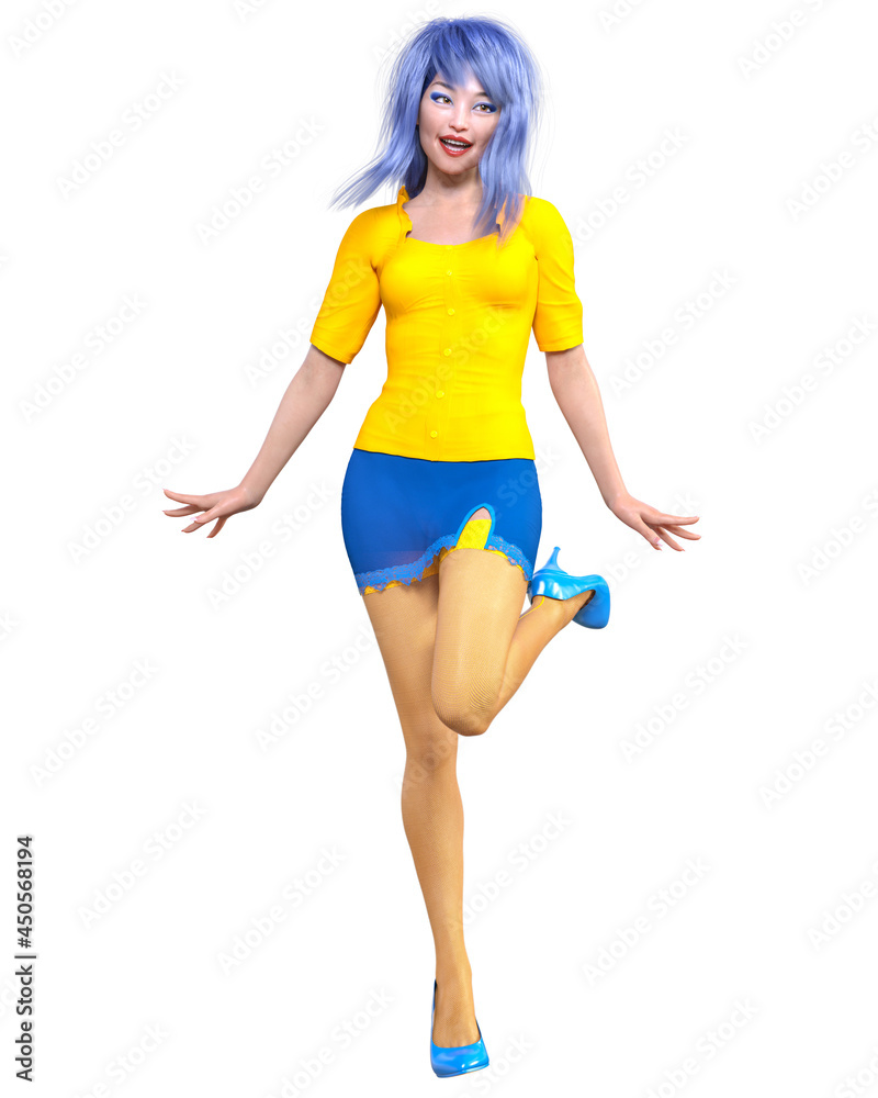 Sexy Japanese Secretary In Mini Skirt And Stocking Stock Illustration