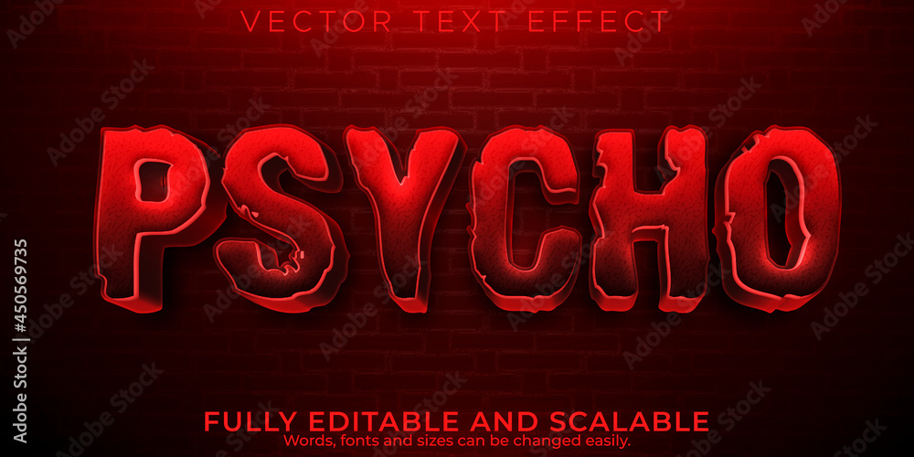 Psycho horror text effect, editable scary and red text style. Stock ...