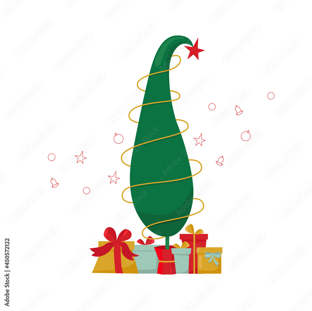Grinch Christmas tree and gift boxes. Vector stock illustration ...