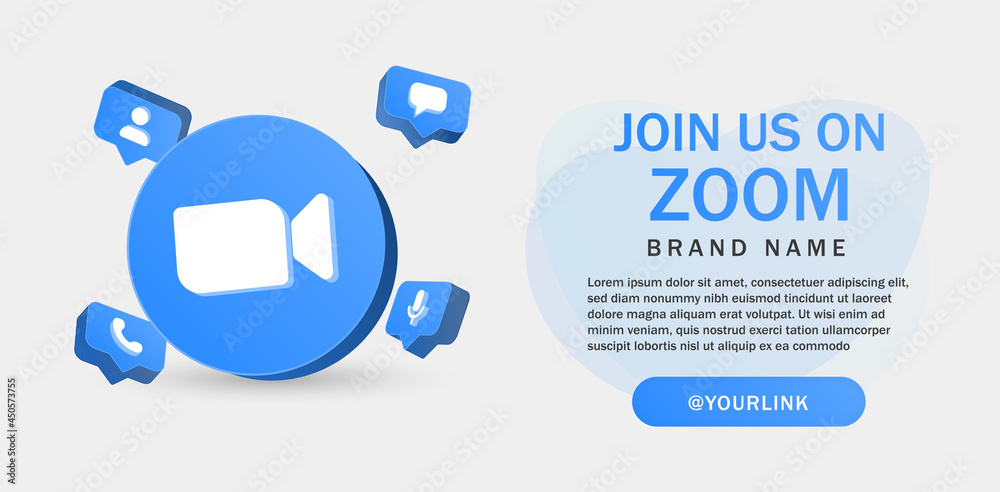 follow us on zoom meeting for social media icons banner in 3d round ...