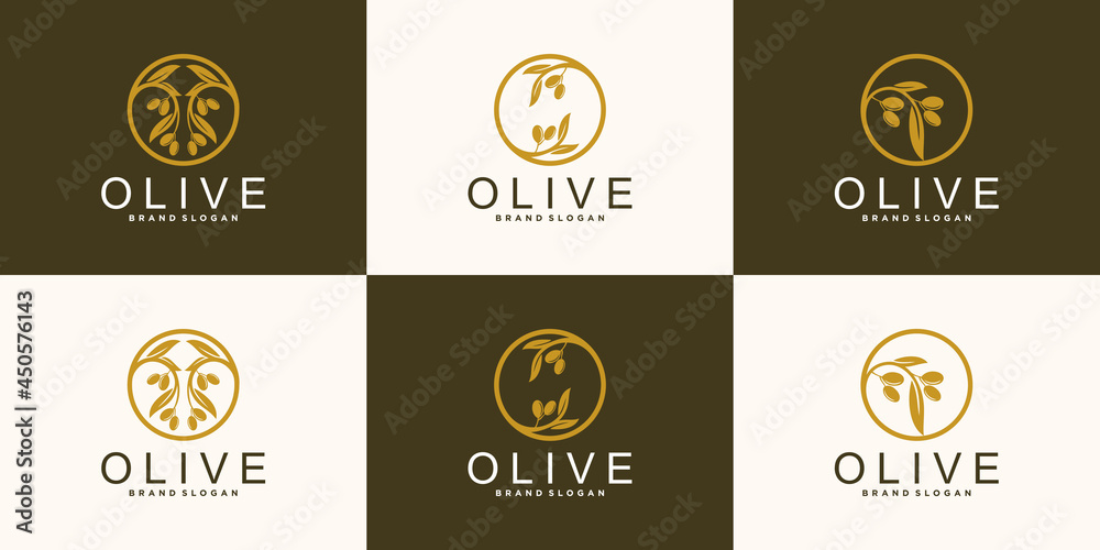 Set of creative olive oil tree logo design with modern leaf shape ...