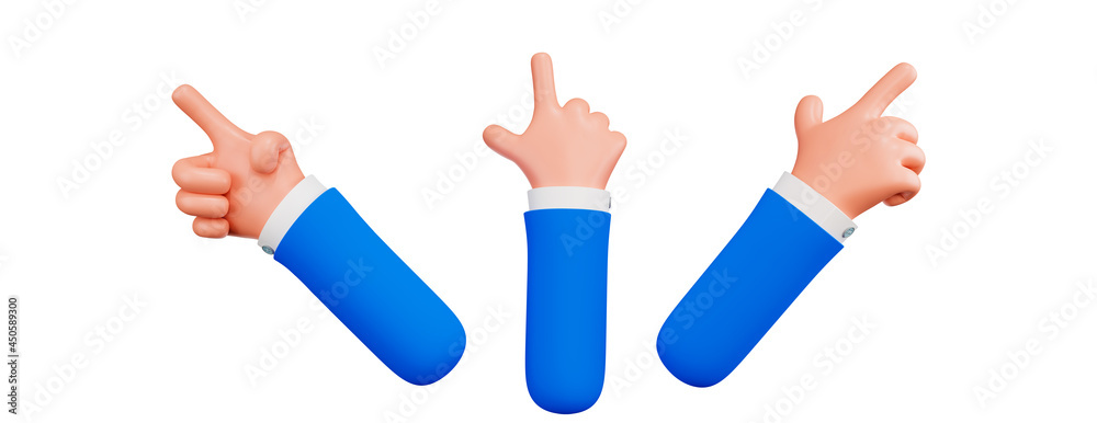 Cartoon hand of a businessman points with his hand at something, 3d ...