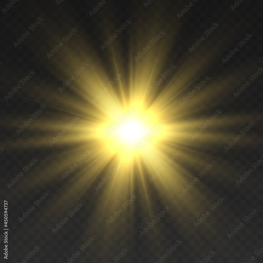 Flare with golden rays of light and magic sparkles. Bright Star ...