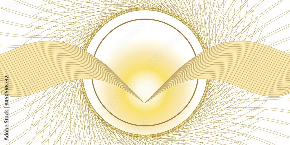An abstract bird in the center of the sun. The pattern of the wing ...