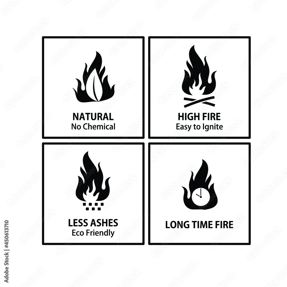 Flame Symbols Set for Charcoal Fire Briquette Packaging Stock Vector ...