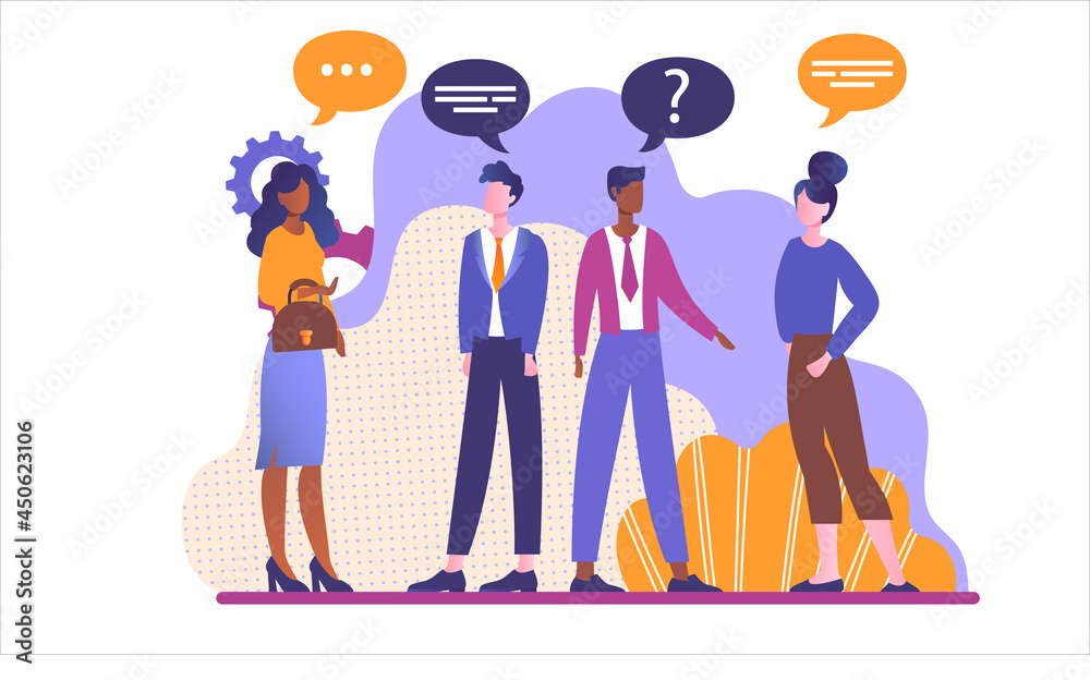 Group of young people talking and thinking together on the street ...