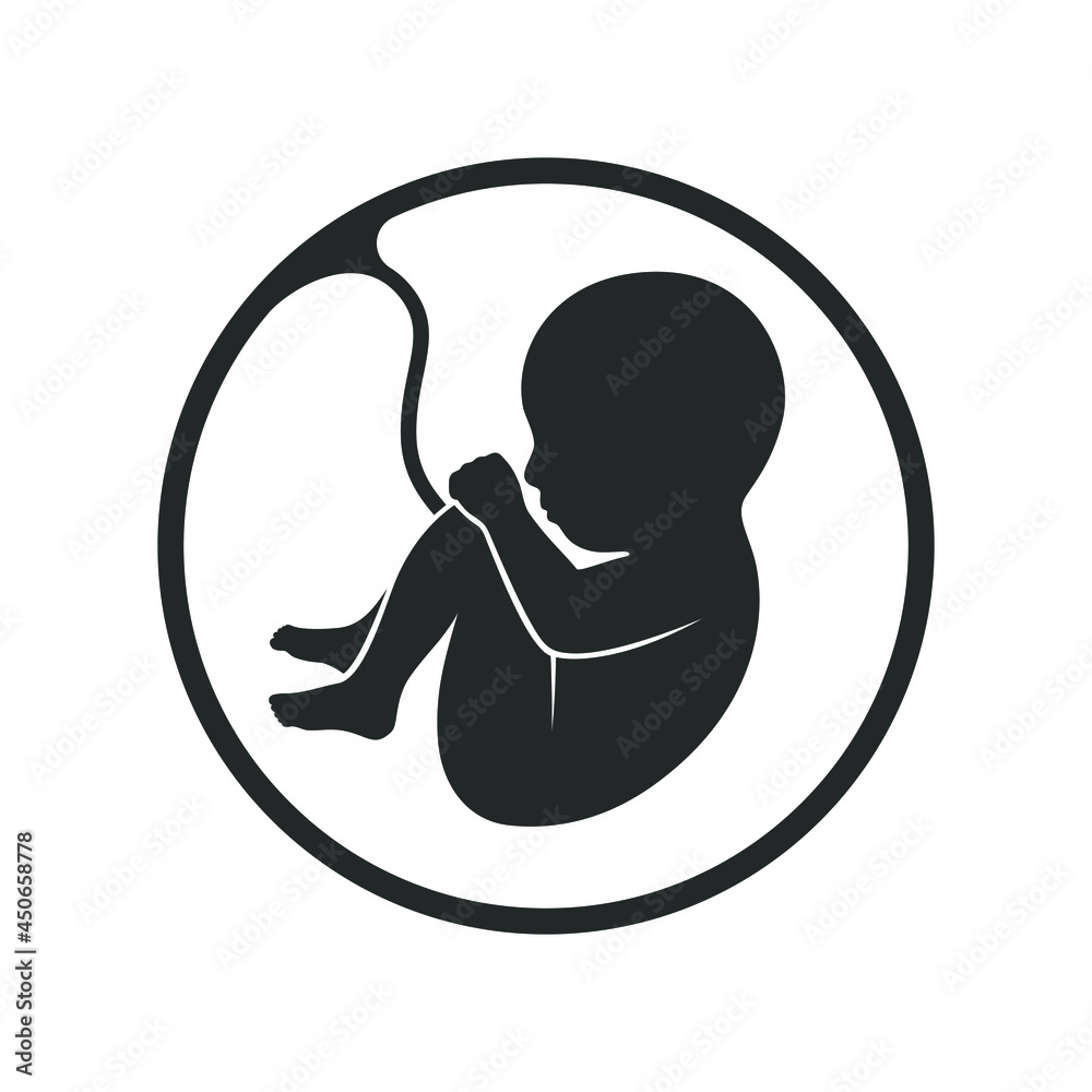 Fetus graphic icon. Embryo human sign in the circle isolated on white ...