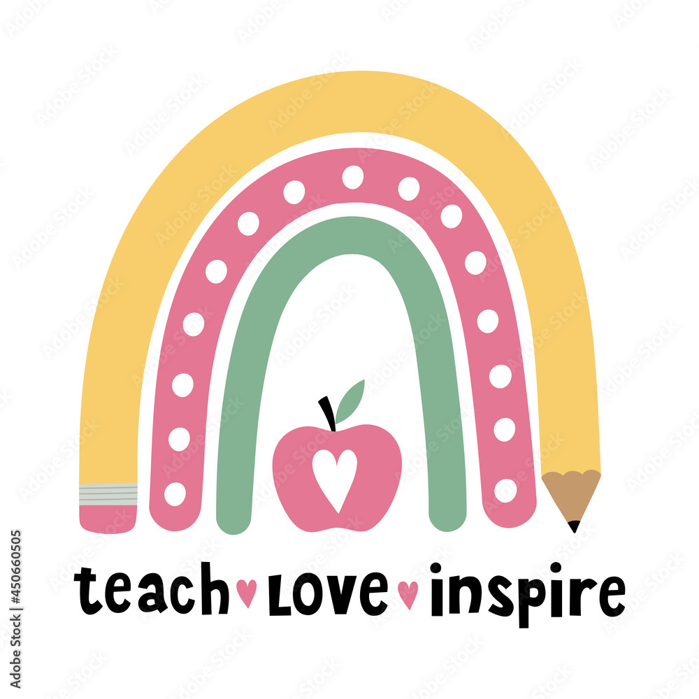 Teach Love Inspire. Teacher rainbow school. Rainbow with red apple ...
