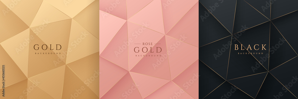 Set of abstract 3D luxury gradient golden, Pink gold and Black low ...