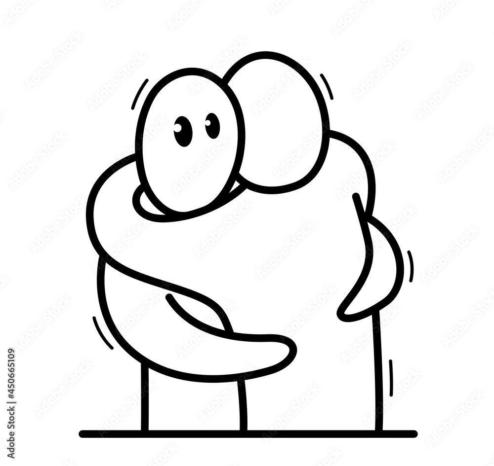 Two funny cartoon men hugging each other funny cartoon flat style ...