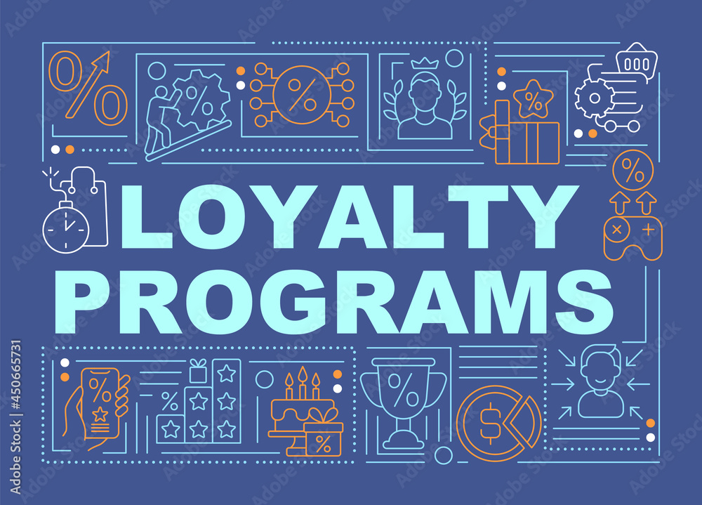 Loyalty programs blue word concepts banner. Reward system for customers. Infographics with ...
