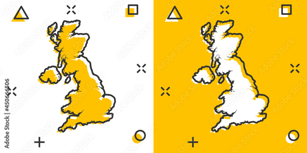 Vector cartoon Great Britain map icon in comic style. Great Britain ...