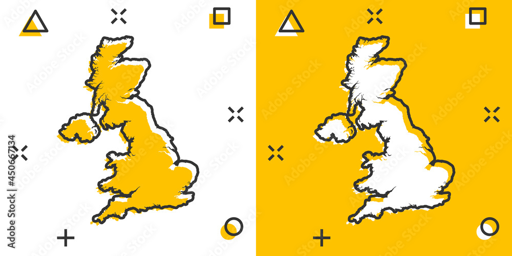 Vector cartoon United Kingdom map icon in comic style. United Kingdom ...