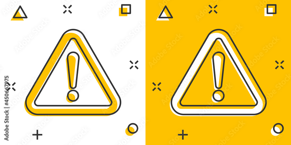 Vector cartoon danger icon in comic style. Attention caution sign ...