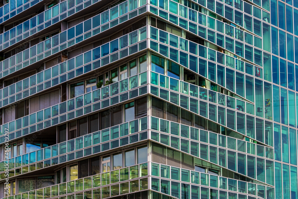 Basel, Switzerland - August 10. 2021: Details of the St. Jakob tower ...