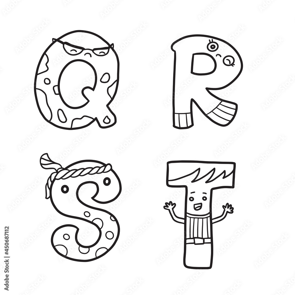 ABC Funny Alphabet coloring for kids. Cute alphabet fonts freehand ...
