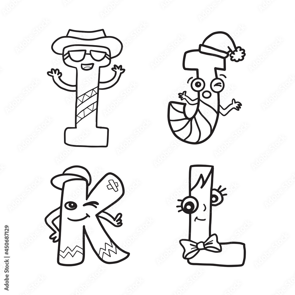 ABC Funny Alphabet coloring for kids. Cute alphabet fonts freehand ...