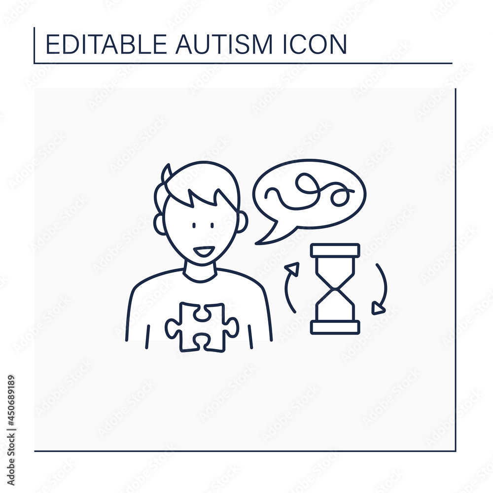 Neurodevelopmental disorder line icon. Delay in learning to speak.Start ...