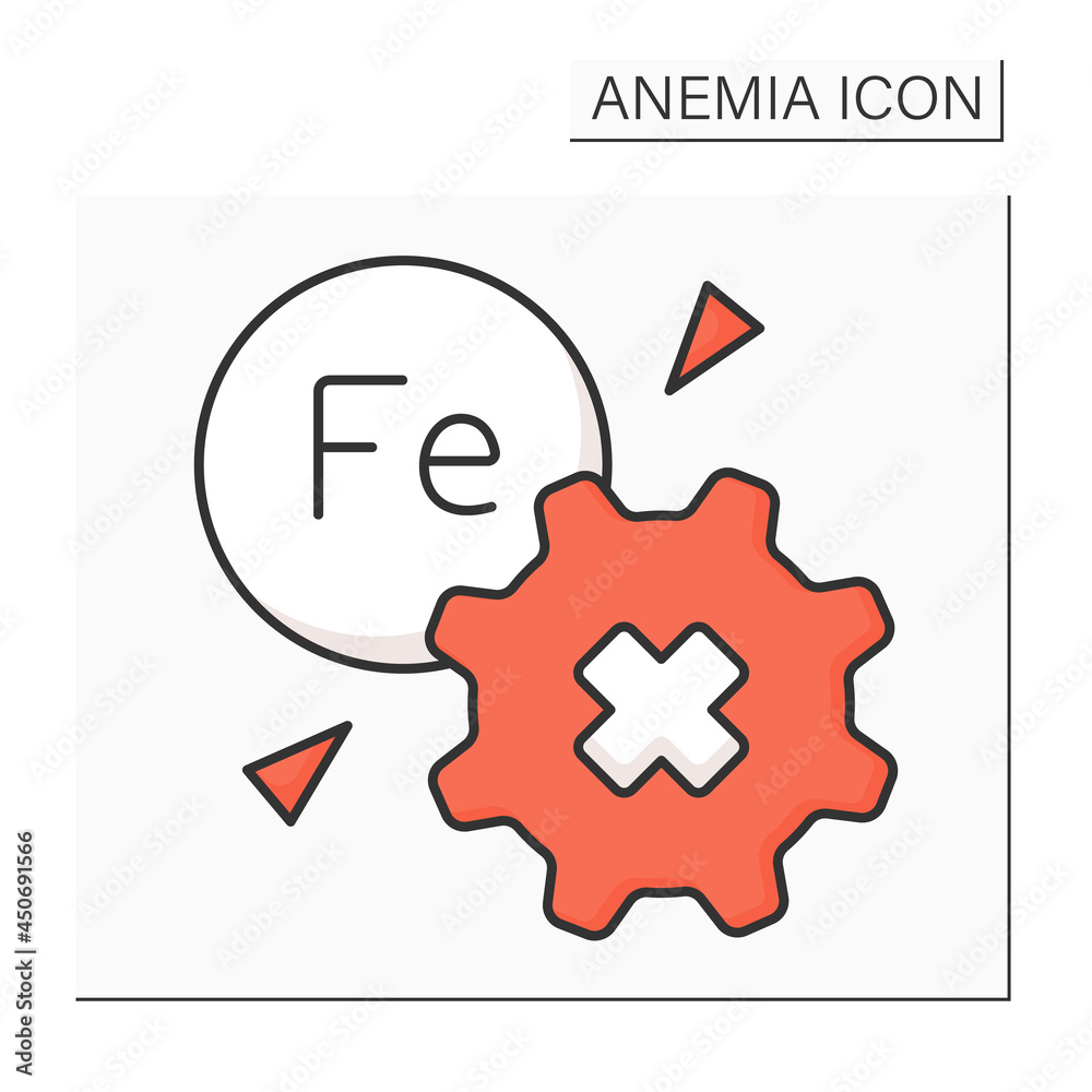 Anemia color icon. Disease symptoms.Inability to absorb iron. Health ...