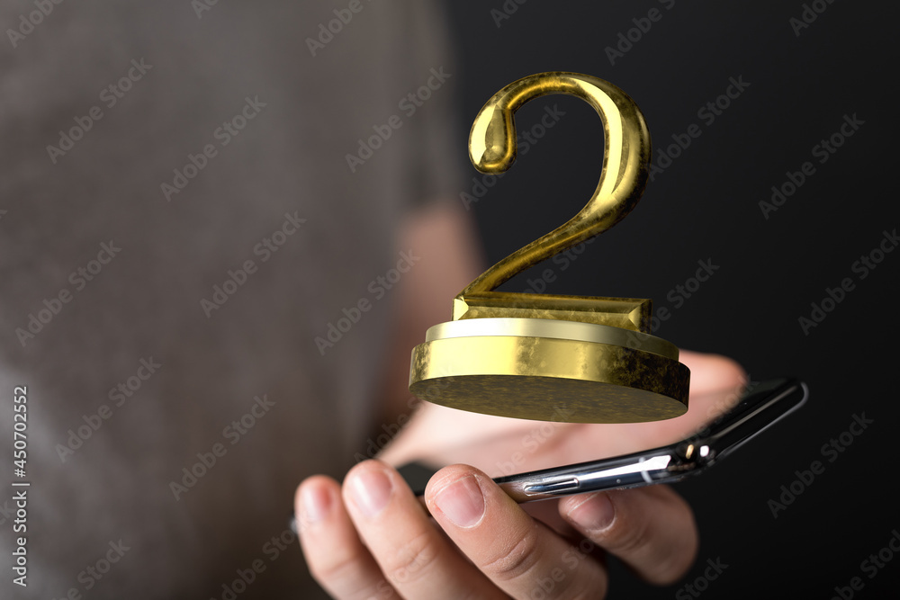 2nd two award in hand 3d Stock Photo | Adobe Stock