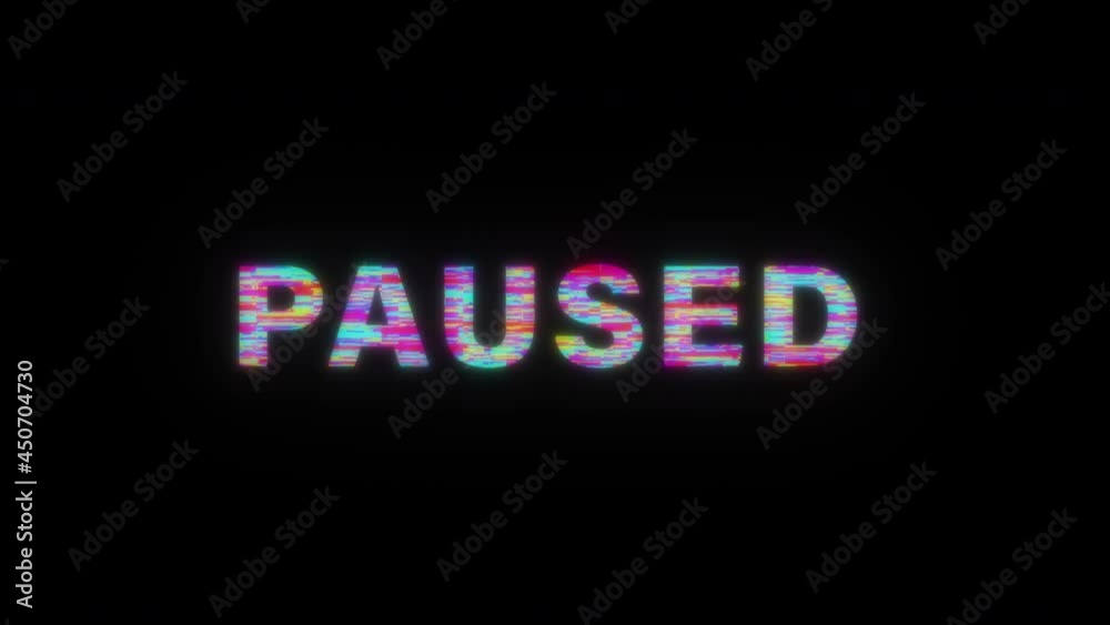 PAUSED colorful text word flicker light animation loop with glitch text ...