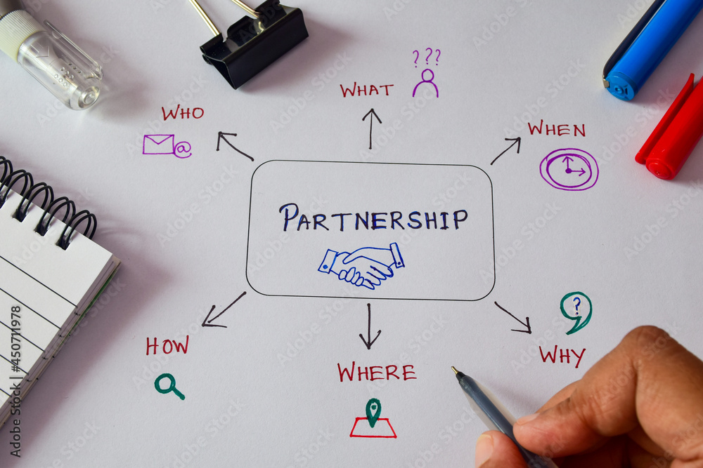 Hand drawn flowchart of partnership arrangement planning concept on ...
