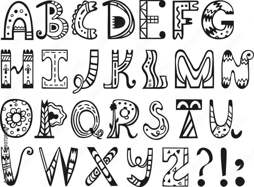 Vector set of decorative letters. English alphabet. Children decorative ...