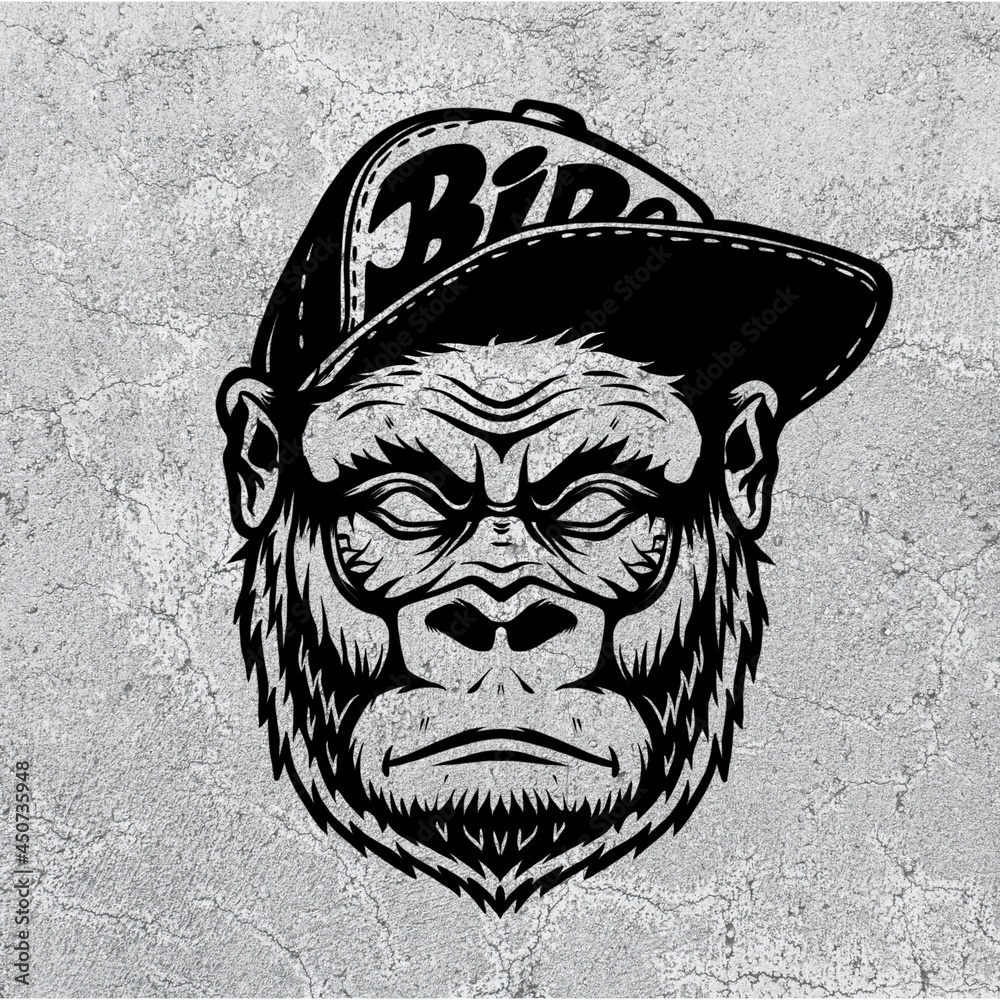 Gorilla logo illustration, angry, funny gorilla head in a baseball cap ...