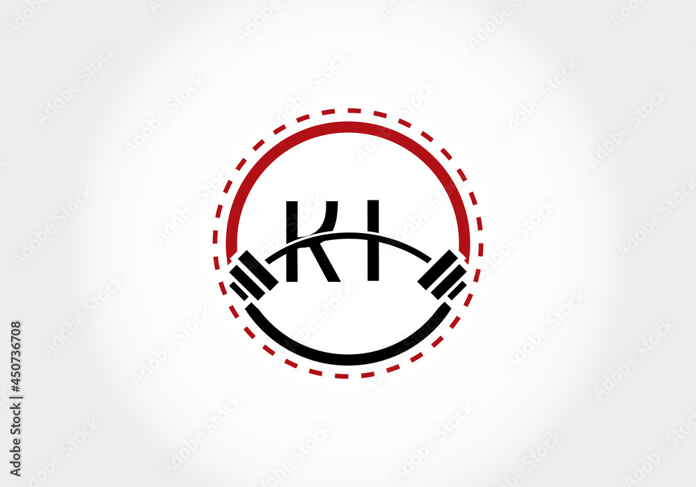 Initial KI Letter alphabet with a barbell. Lifting vector logo design ...