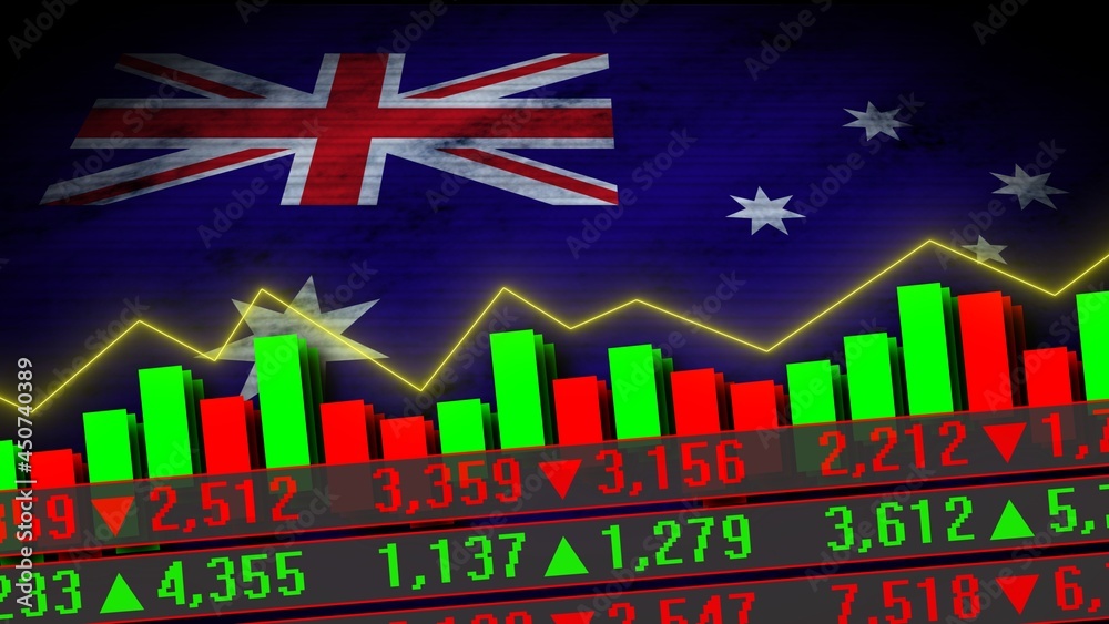 Australia Realistic Flag, Stock Market Chart, Neon Effect Zigzag Line ...