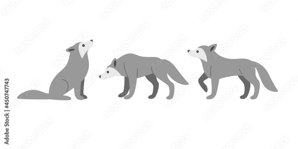 Cartoon wolf icon set. Cute animal character in different poses. Stock ...