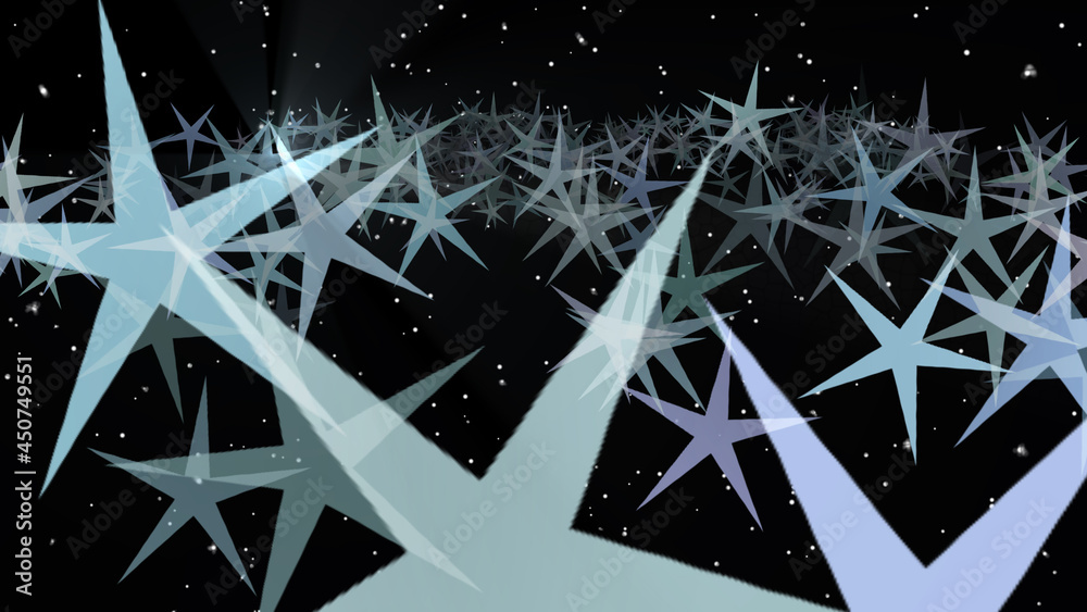 Abstract parade of rotating and moving stars in the endless galactic ...