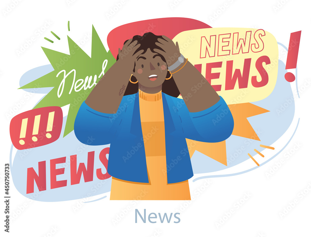 Stressful female characters is suffering from negative news on white ...