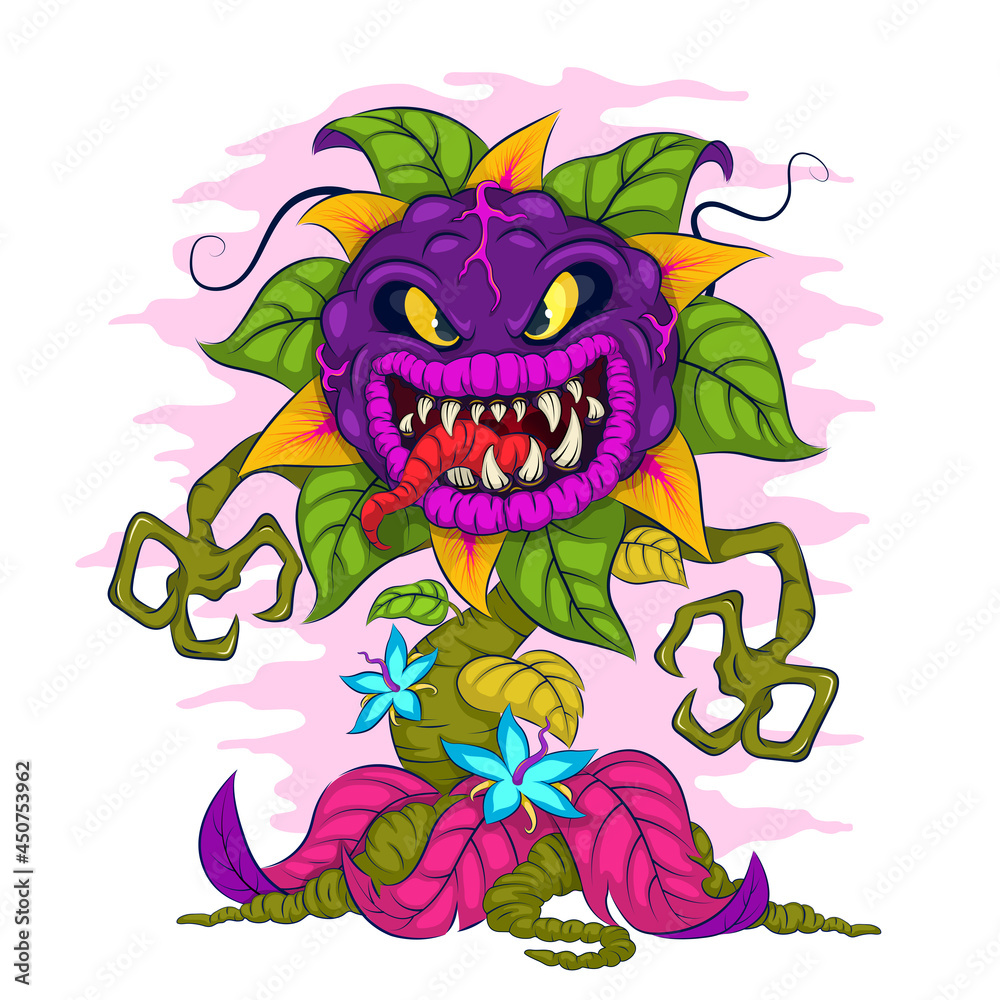 Cartoon carnivorous plant. Colorful illustration of attacking cartoon ...